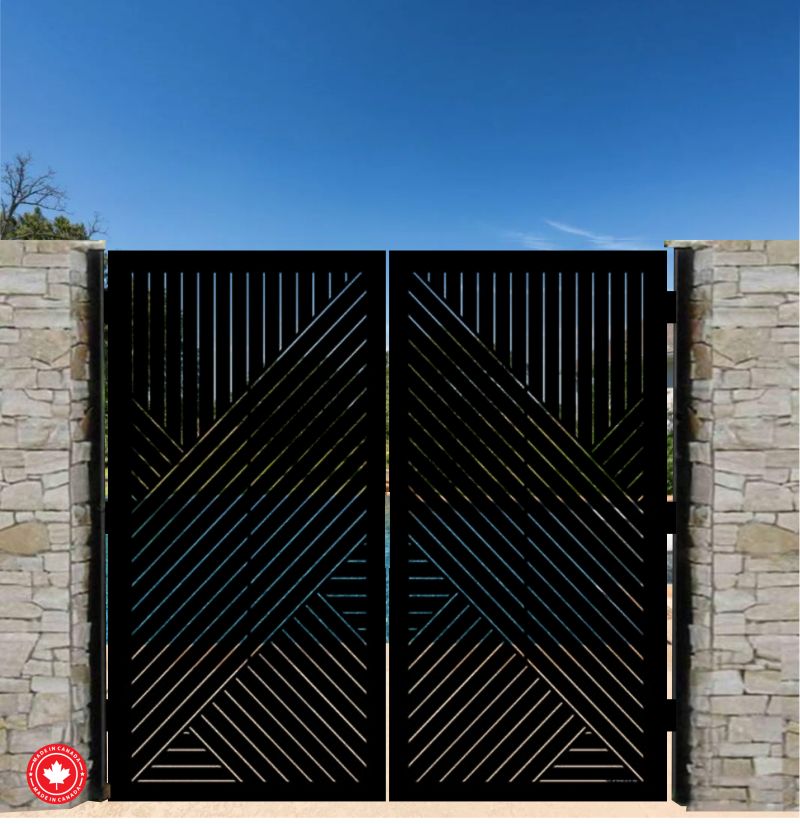 Modern Chevron Laser Cut Gate – Diagonal Line Steel Entry Gate | Black ...